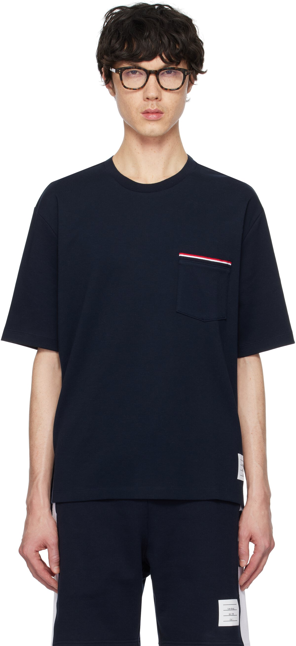 Thom Browne Short-Sleeve Logo Pocket T-Shirt - White